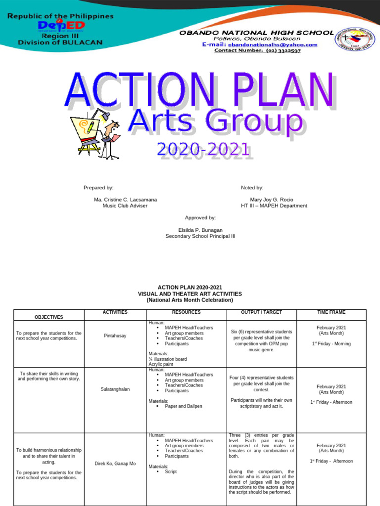 Action Plan 2020 2021 Arts | PDF | Entertainment | Performing Arts
