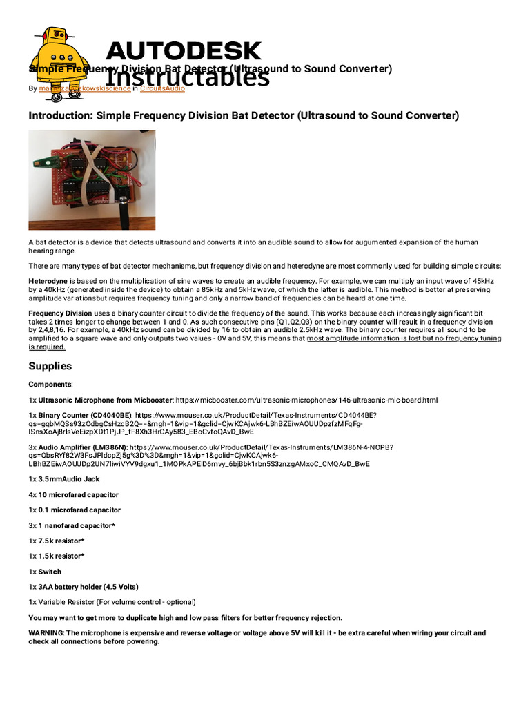 Simple Frequency Division Bat Detector (Ultrasound To Sound Converter ...