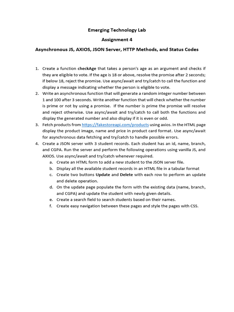 Async JS and Axios Lab Assignment | PDF