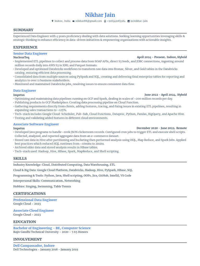 GCP Data Engineer Resume | PDF | Apache Spark | Cloud Computing