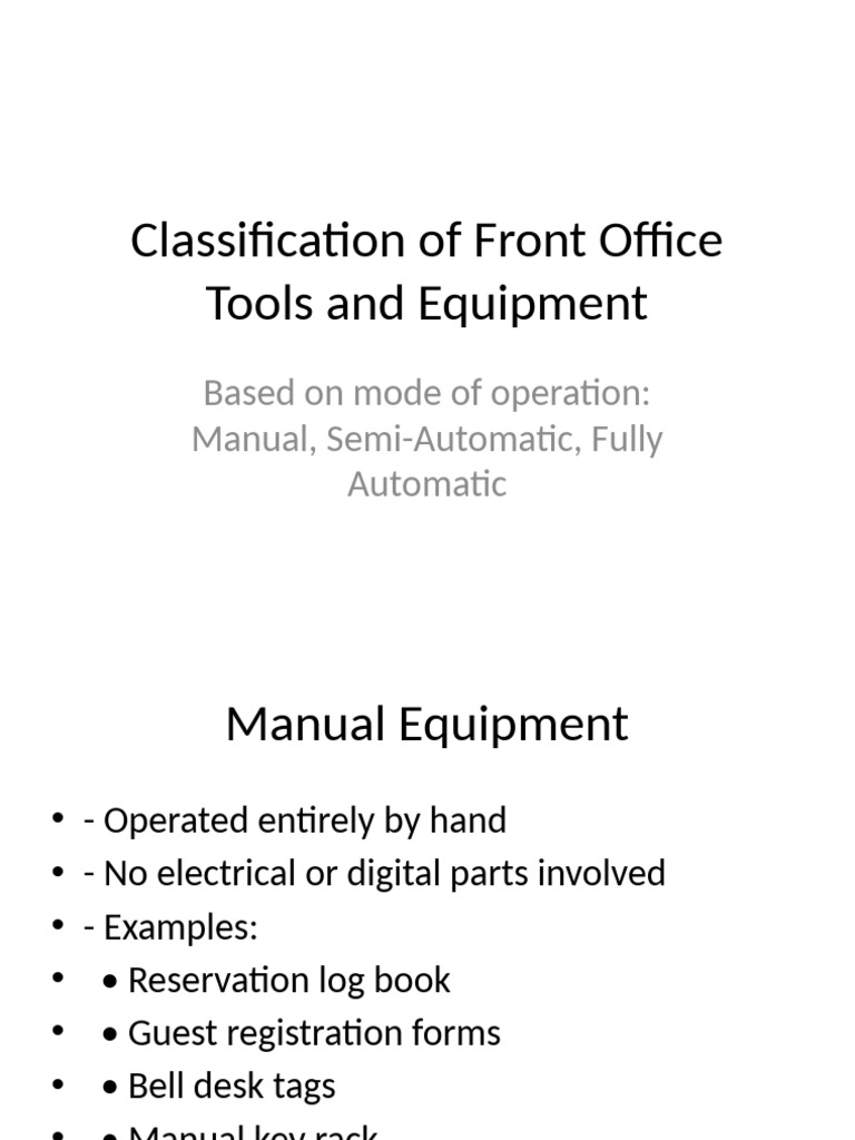 Classification of Front Office Tools | PDF