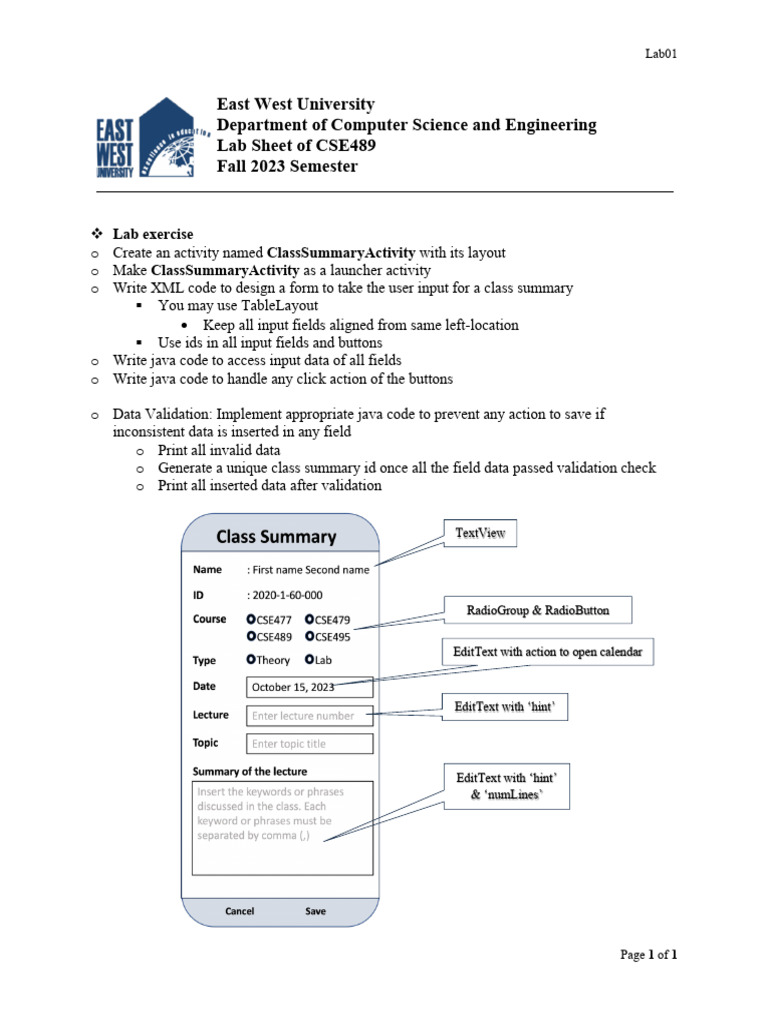 2023.3.CSE489.Lab01 Layout | PDF