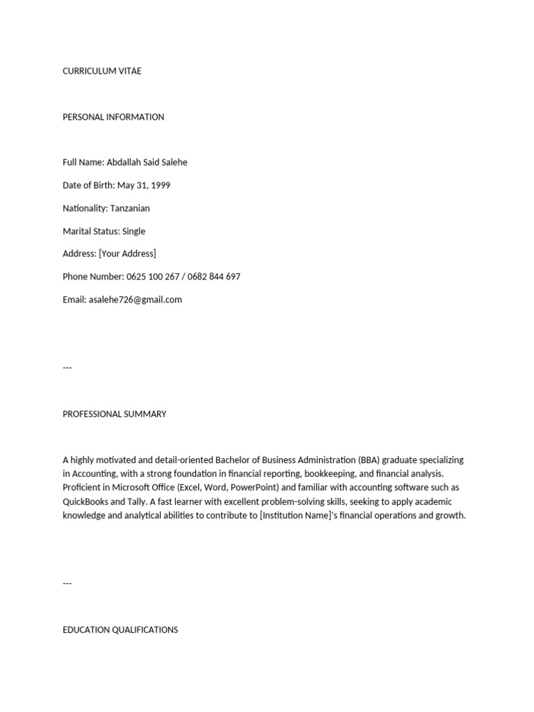 1.CURRICULUM VITA-WPS Office | PDF | Accounting | Microsoft Excel