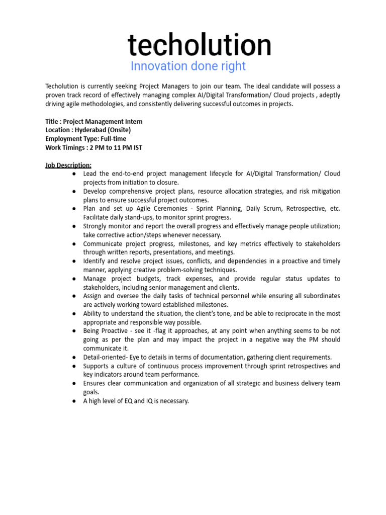 Project Management Intern - JD | PDF | Artificial Intelligence | Intelligence (AI) & Semantics
