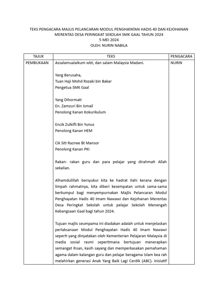 Pelancaran Modul Hadis 40 SMK Gaal 2024 | PDF