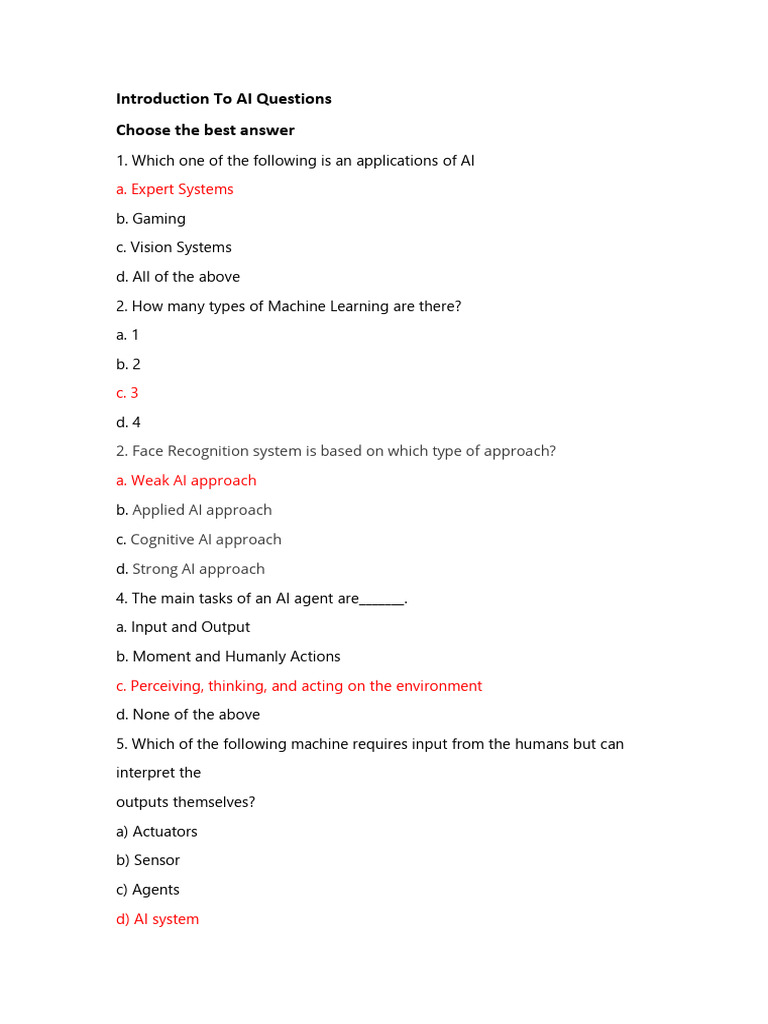 Artificial Intelligence Questions | PDF | Artificial Intelligence | Intelligence (AI) & Semantics