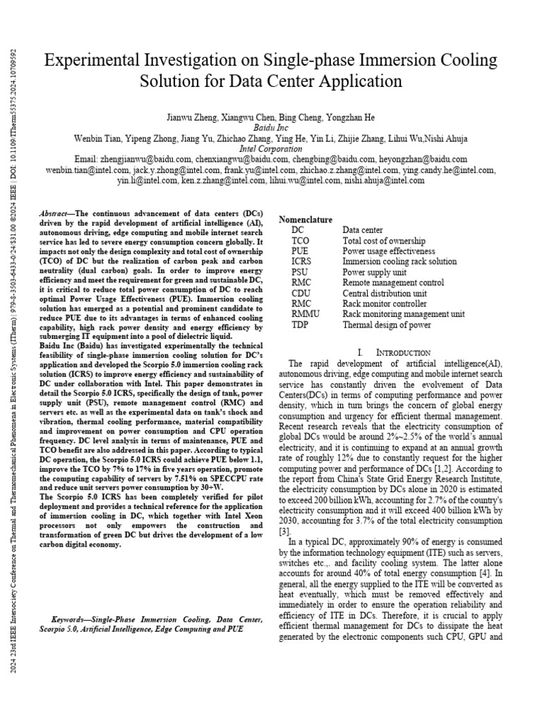 ITherm24 Intel Experimental Investigation On Single-Phase Immersion Cooling Solution For Data ...