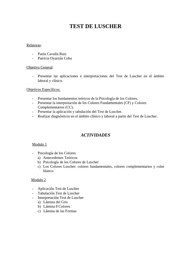 Curso Test de Luscher | PDF