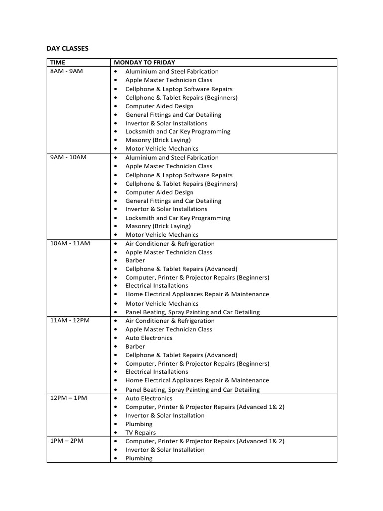 2025 Class Schedule Overview PDF | PDF | Manufactured Goods | Vehicles