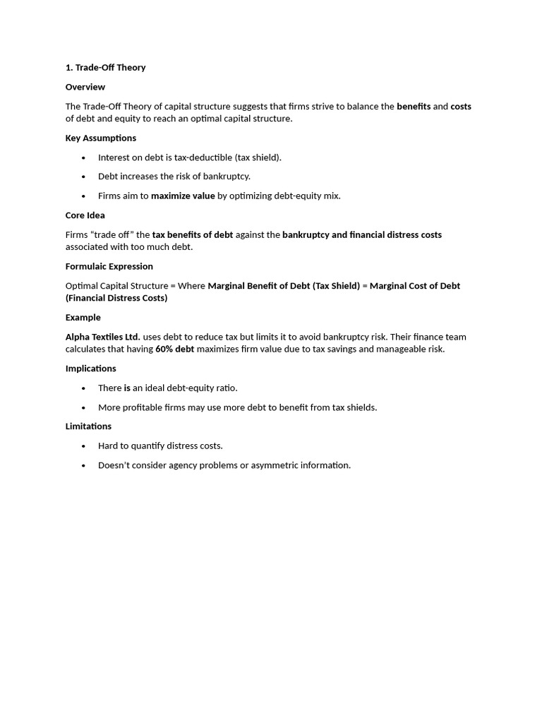 Trade-Off Theory of Capital Structure | PDF