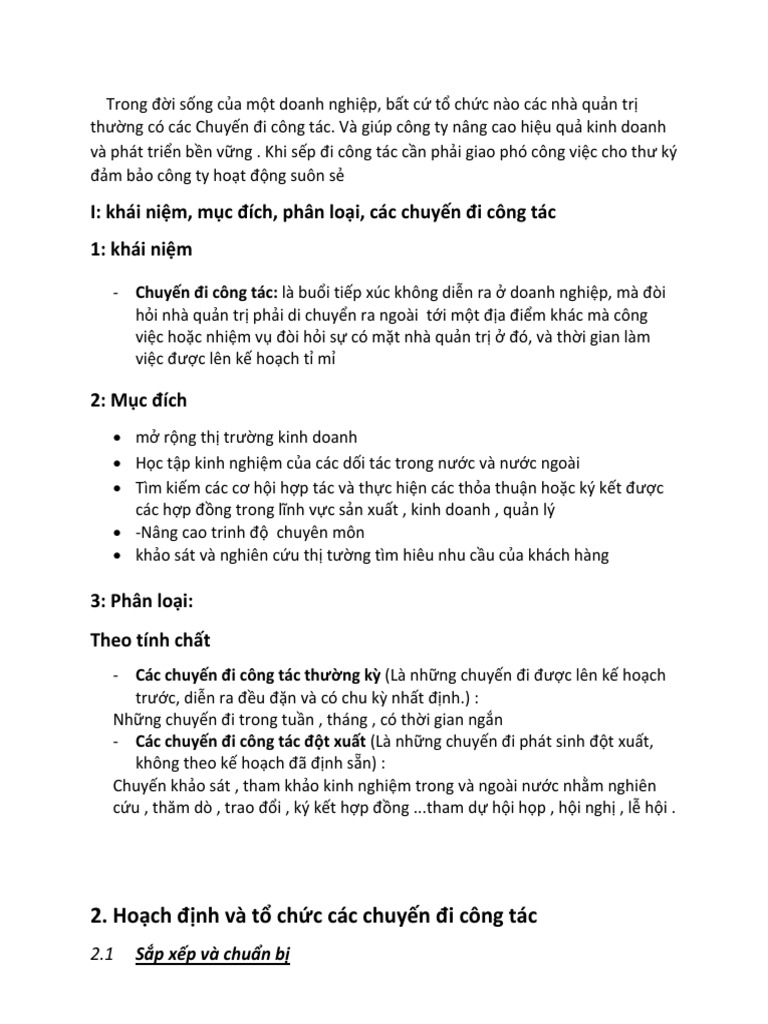 Hoạch Định Và Tổ Chức Các Chuyến Đi Công Tác 1 | PDF