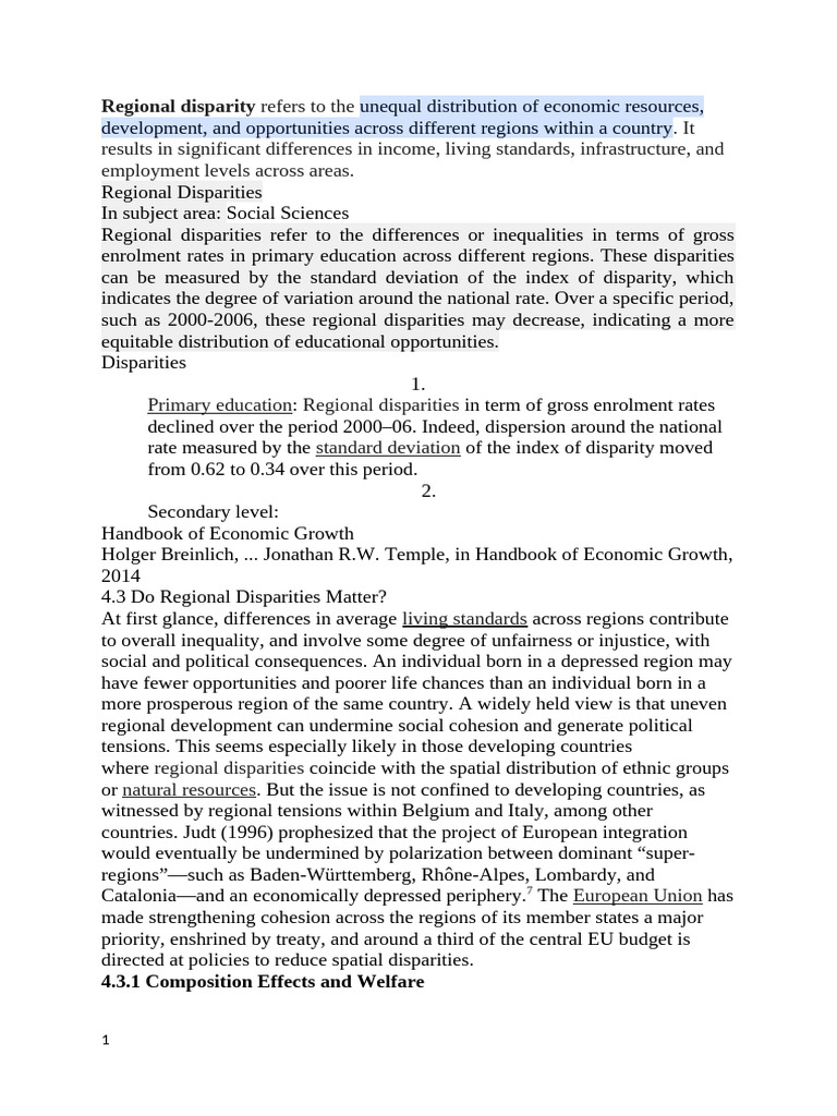 Regional Disparity Refers To The | PDF | Economic Inequality ...