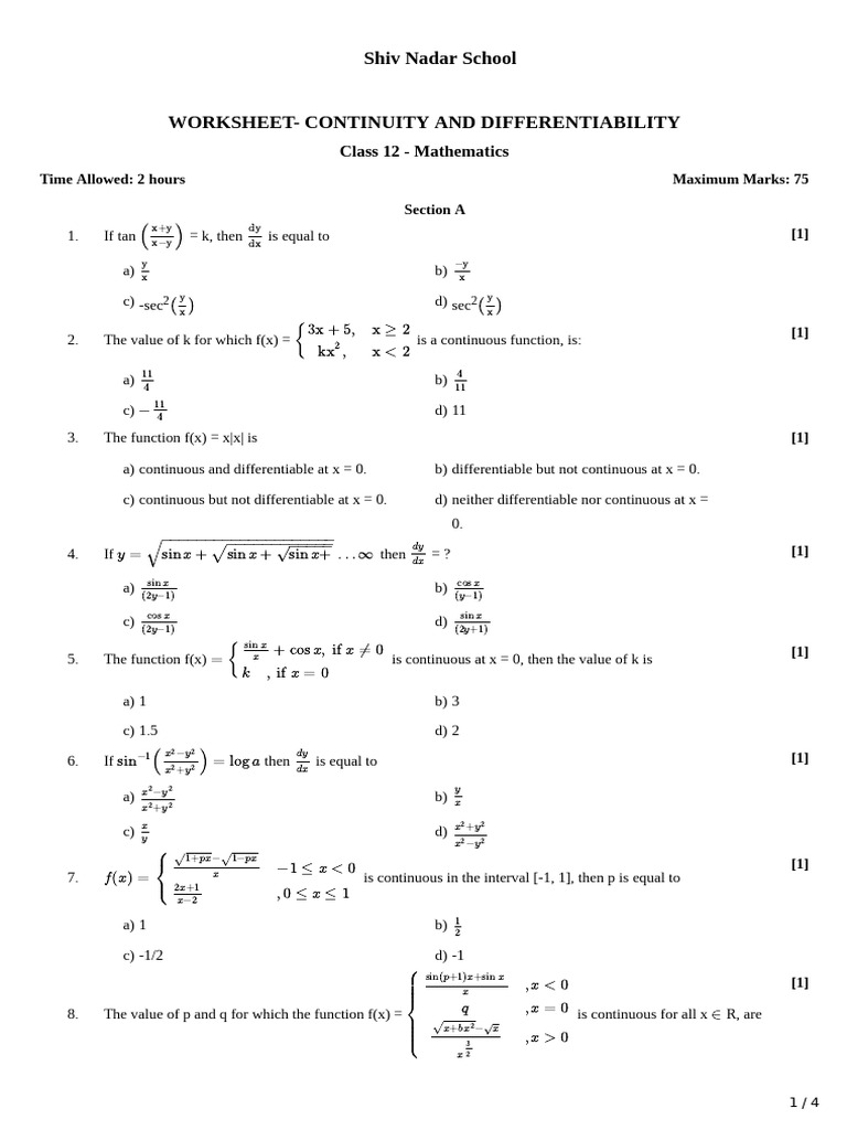 WS Comprehensive Continuity Diffrentiability | PDF | Function (Mathematics) | Complex Analysis