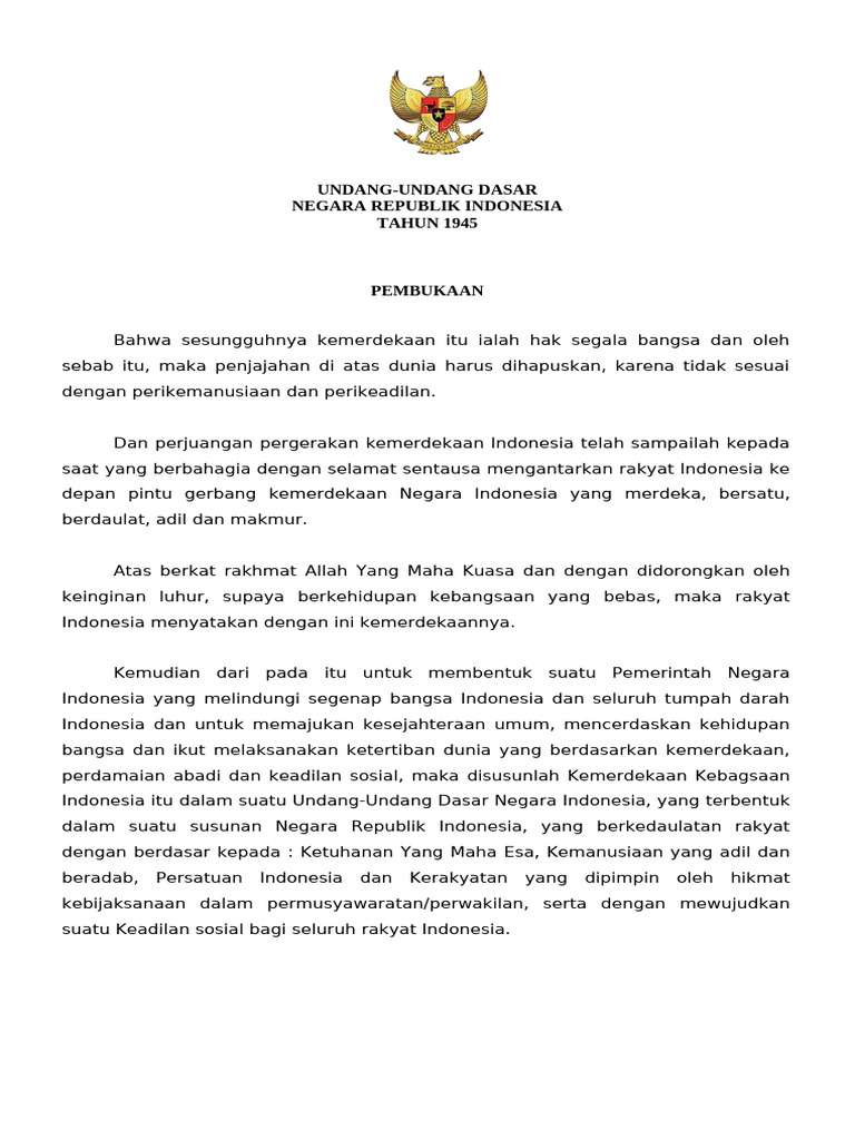 Teks Asli UUD 1945 Indonesia | PDF