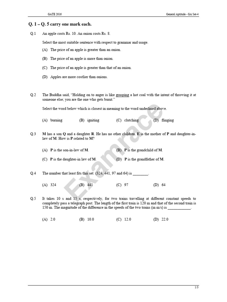 GATE Mathematics Paper 2016 | PDF | Vaccination | Animal Viral Diseases