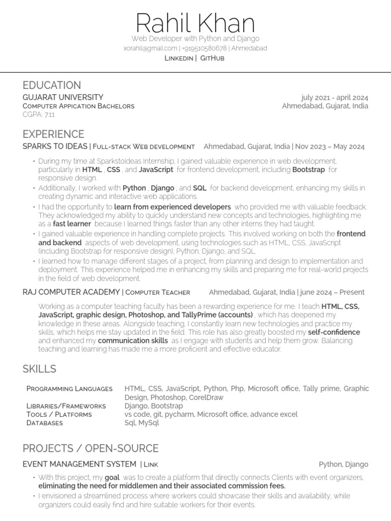 Rahil's Resume-Hackerresume | PDF | Web Development | Bootstrap (Front End Framework)
