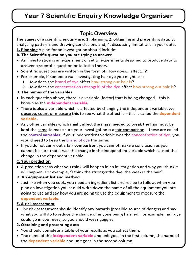 Y7 Scientific Enquiry Knowledge Organiser-2 | PDF | Scientific Method ...