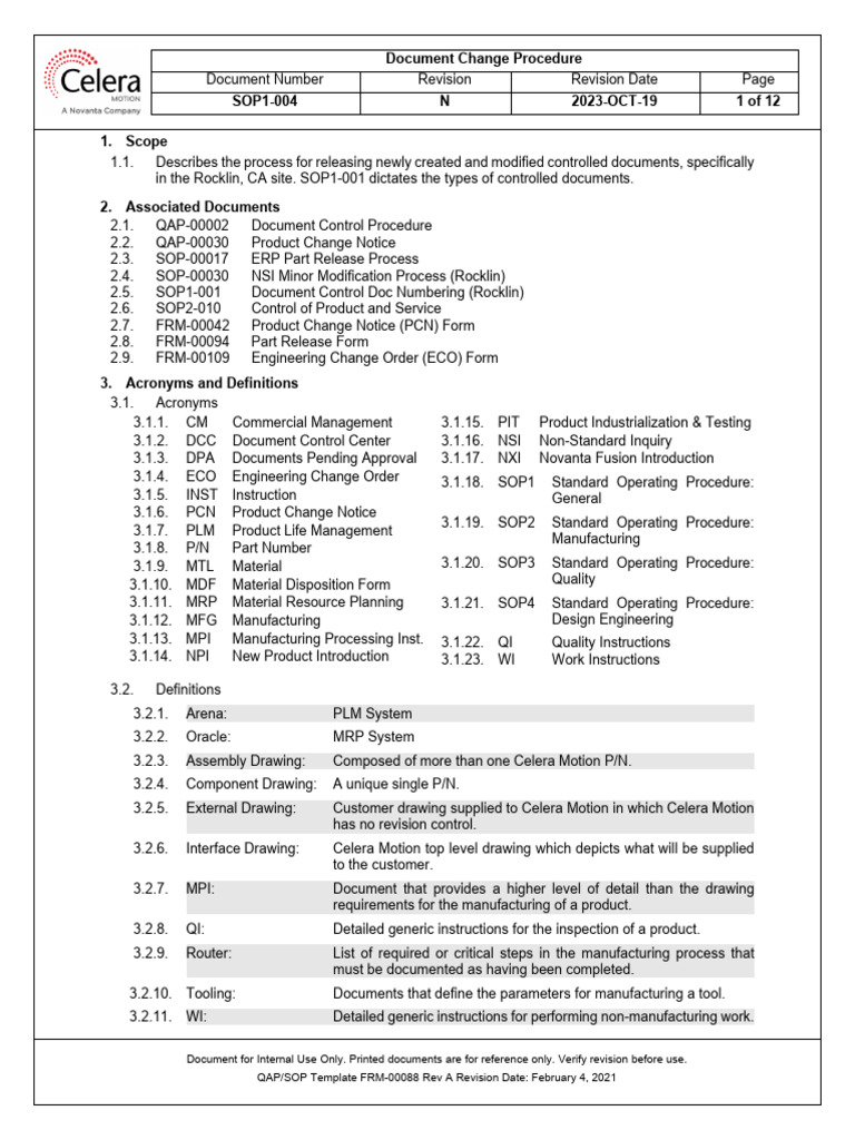 SOP1-004 - Document Change Procedure - RevN | PDF | Specification (Technical Standard)