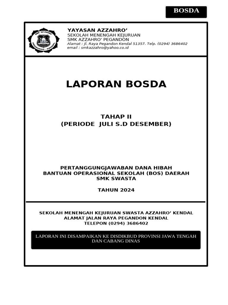 1. COVER PELAPORAN BOSDA TAHAP 1 - Copy | PDF