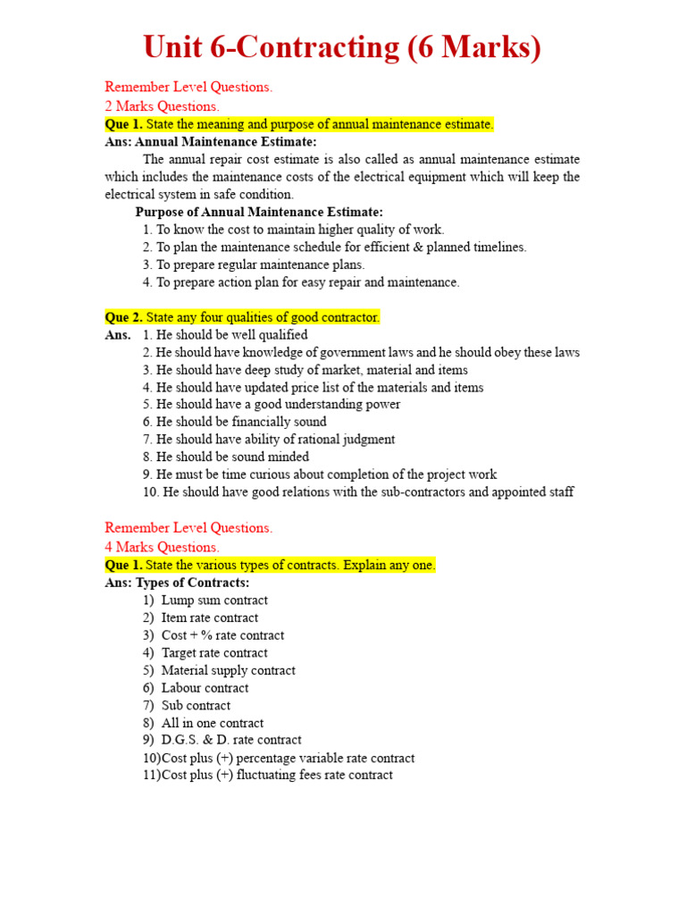 Contracting Basics: Maintenance & Types | PDF | Labour Economics