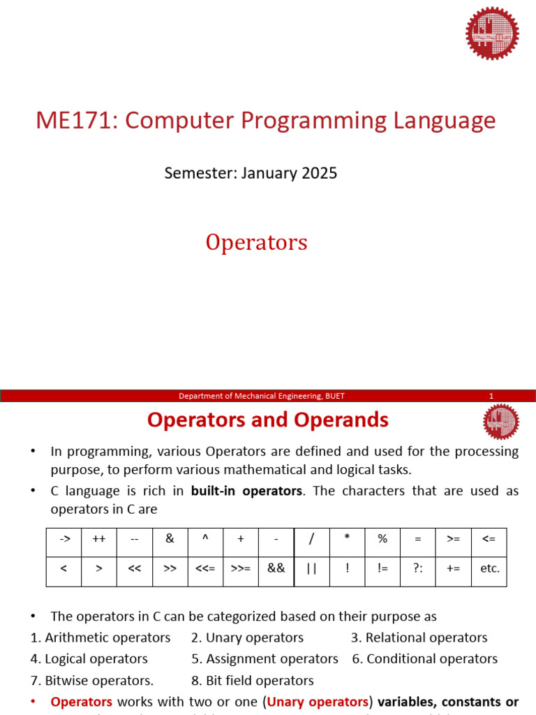 C Programming Operators Explained | PDF | Integer (Computer Science) | Arithmetic