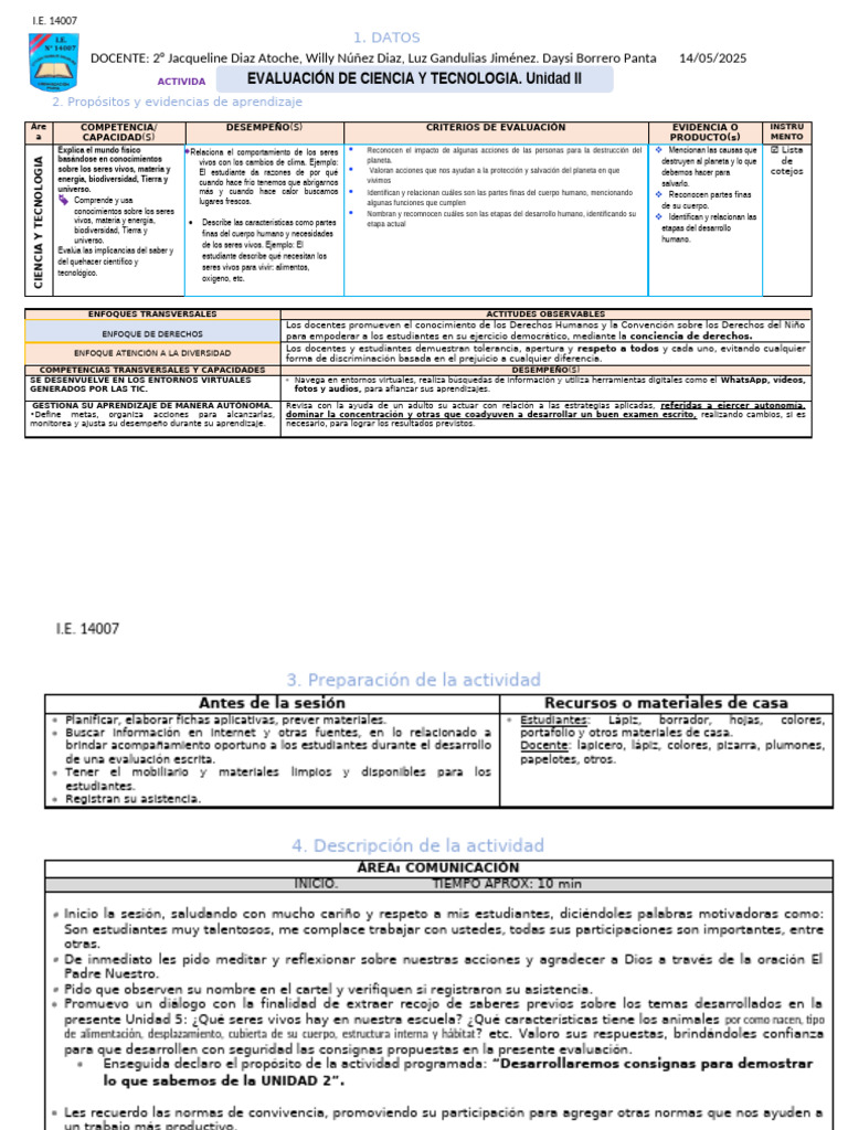Sesión Evaluación Ciencia y Tecnologia U. 2 | PDF | Evaluación | Aprendizaje