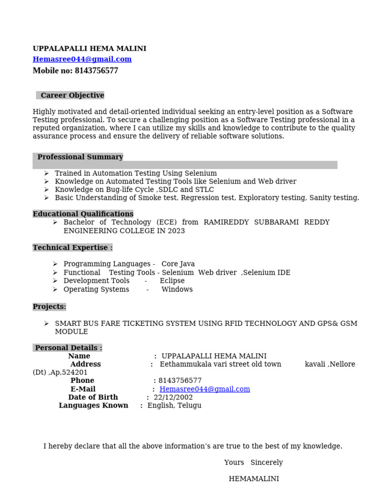 Hema Resume 1 | PDF