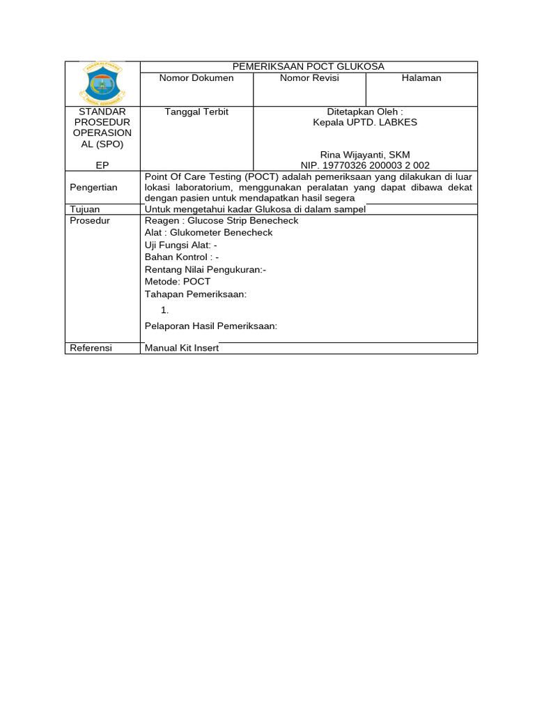 PK Pemeriksaan POCT Glukosa | PDF