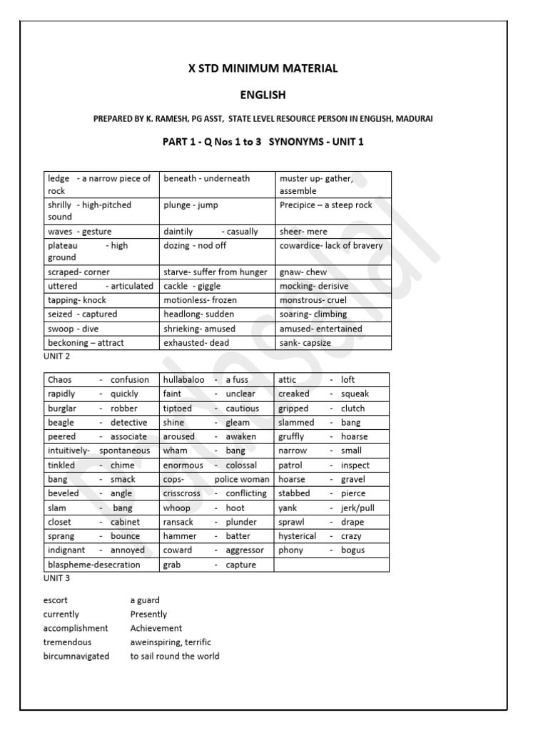 27 10th English Minimum Study Material | PDF