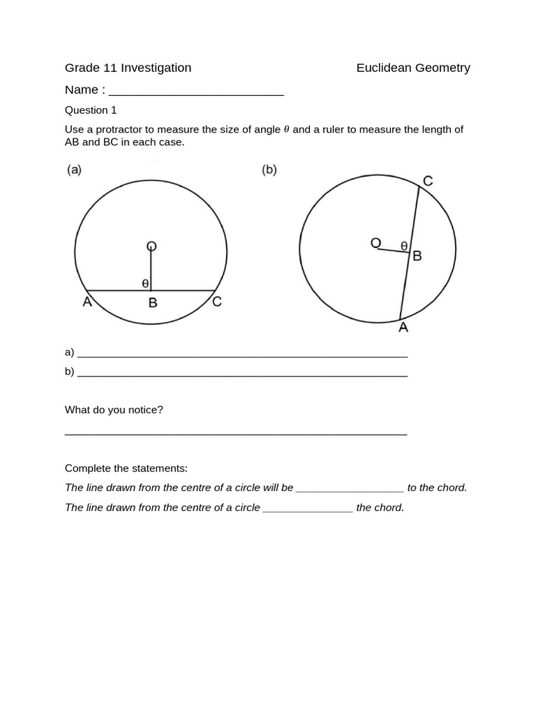 Gr 11 Investigation Geometry | PDF | Angle | Circle