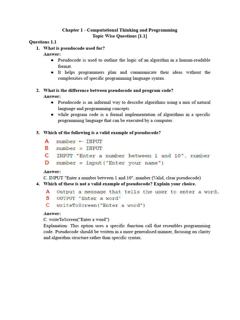 CIE LS 7 COMPUTING Chapter 1 - Computational Thinking and Programming - Topic Wise Questions (1. ...
