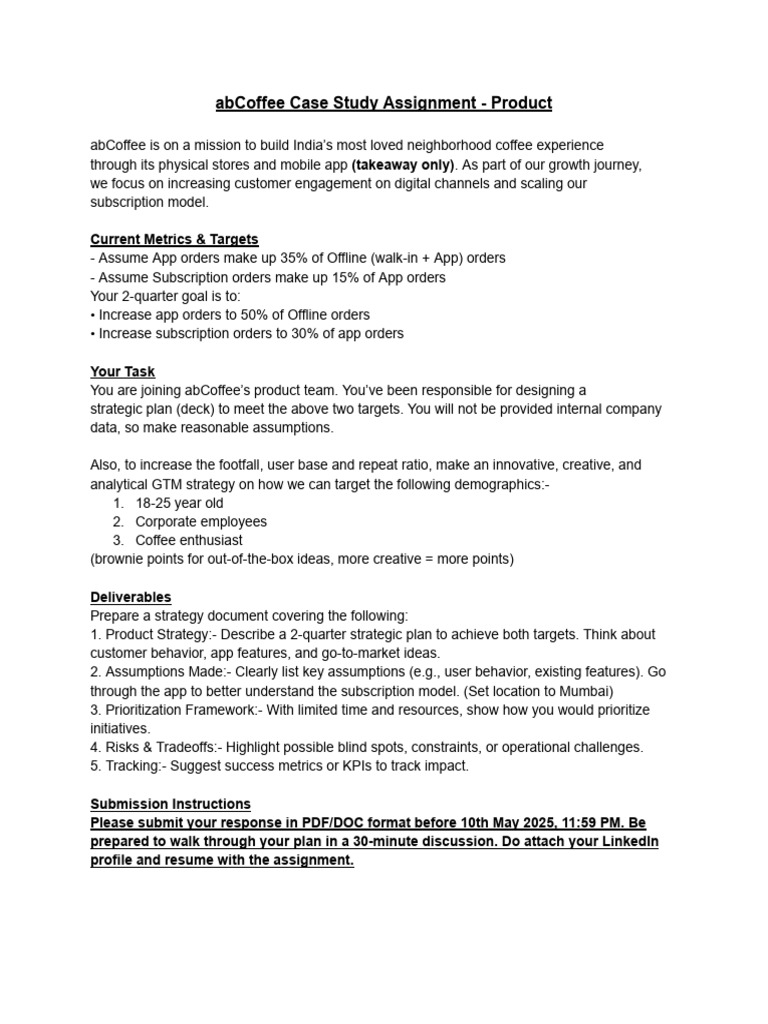 AbCoffee Product Assignment | PDF