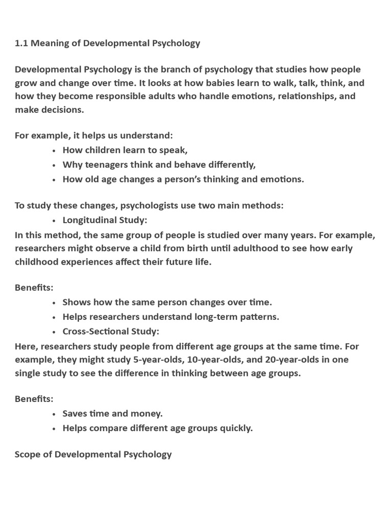 1.1 Meaning of Developmental Psychology | PDF | Adolescence ...