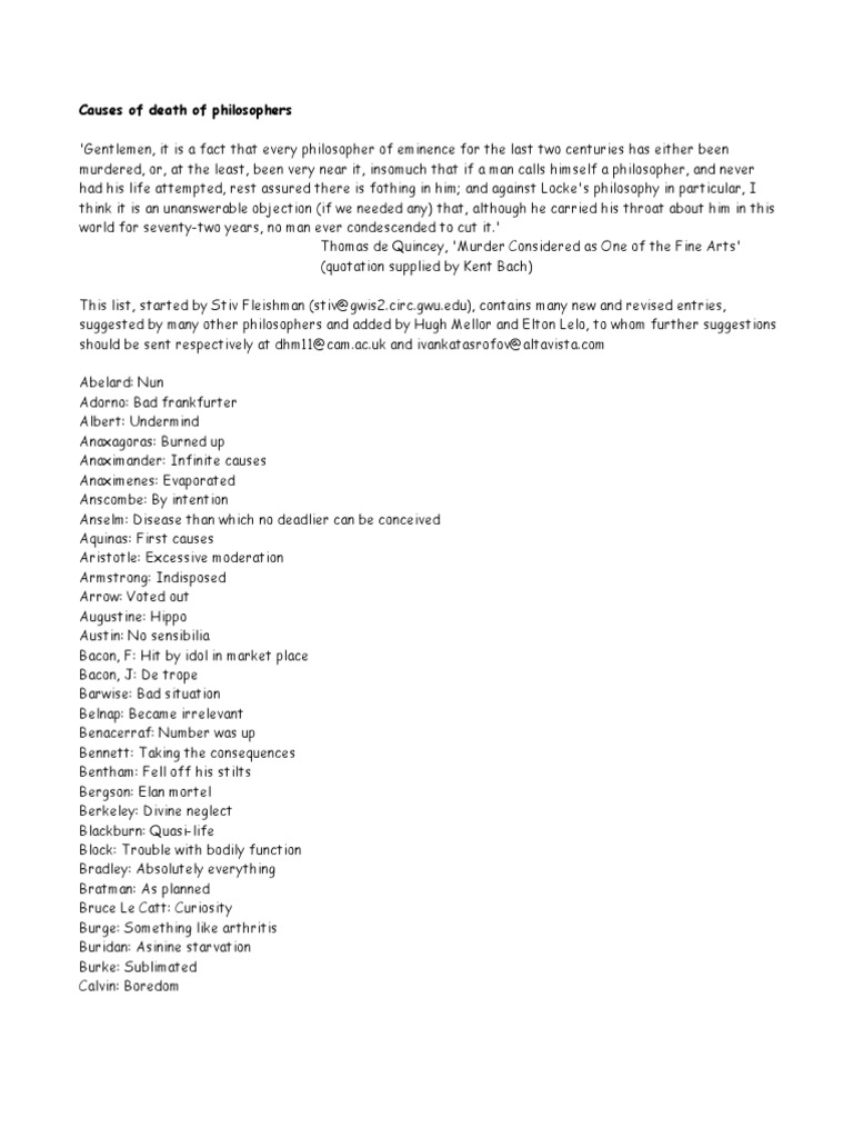 00 Causes of Death of Philosophers | PDF | Western Philosophy ...