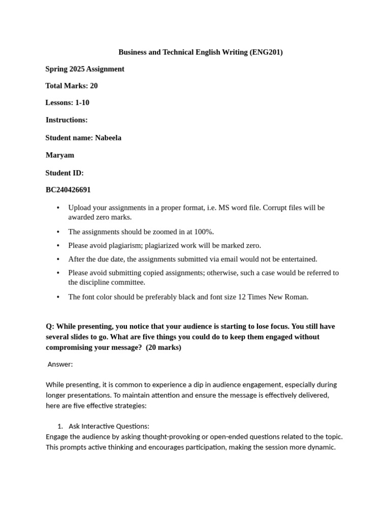 Spring 2025 ENG201 1 Solution | PDF | Learning | Communication