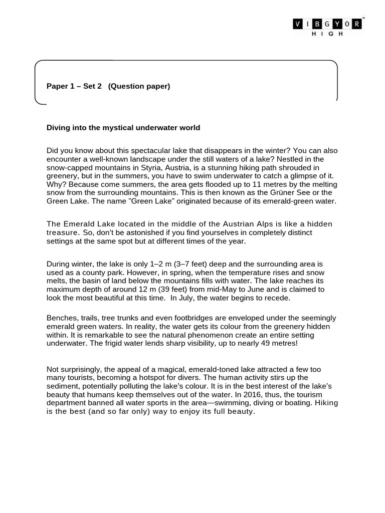 English Practice Paper 1 - Set 2 Question Paper | PDF | Earth Sciences ...