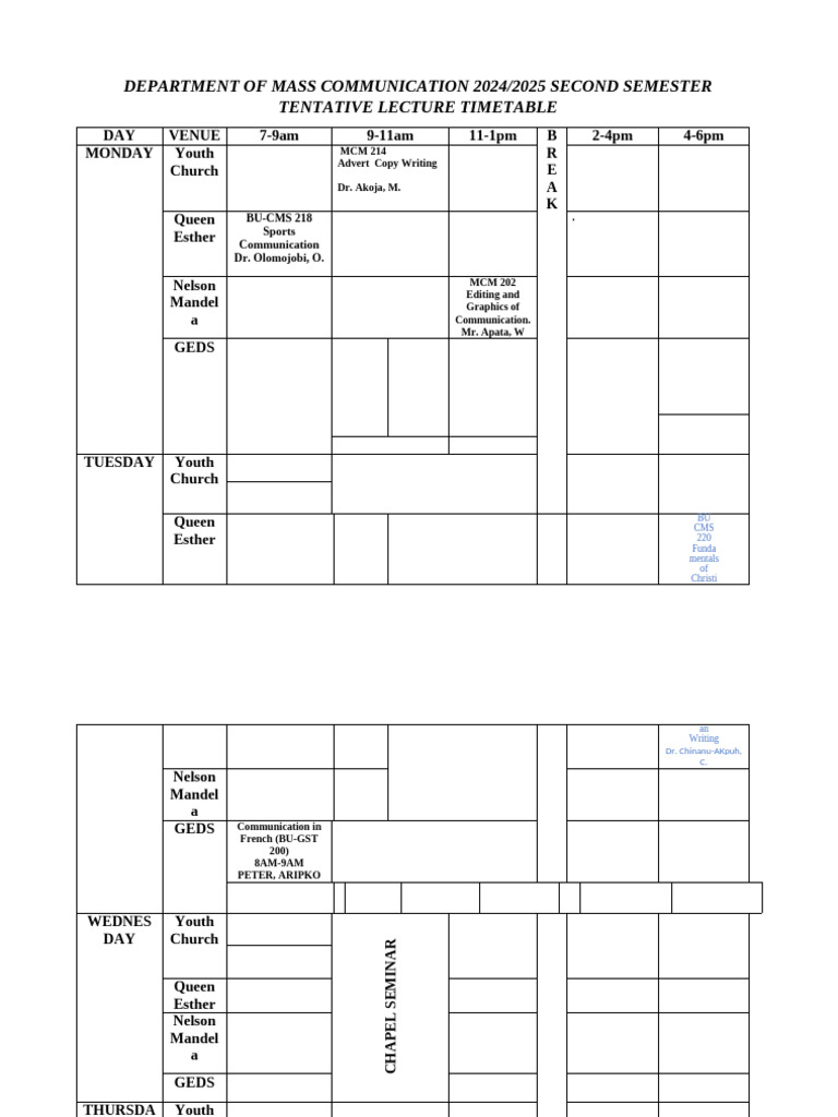 2nd Sem Lecture TImetable 24-25 | PDF