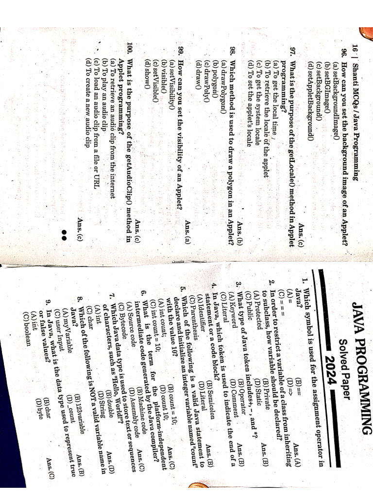 JAVA (Previous Year Question Paper) | PDF | Data Type | Integer (Computer Science)