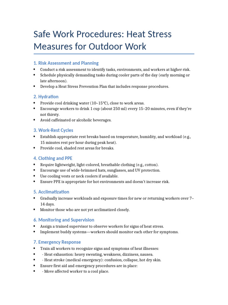 Heat_Stress_Safe_Work_Procedures | PDF | Occupational Safety And Health