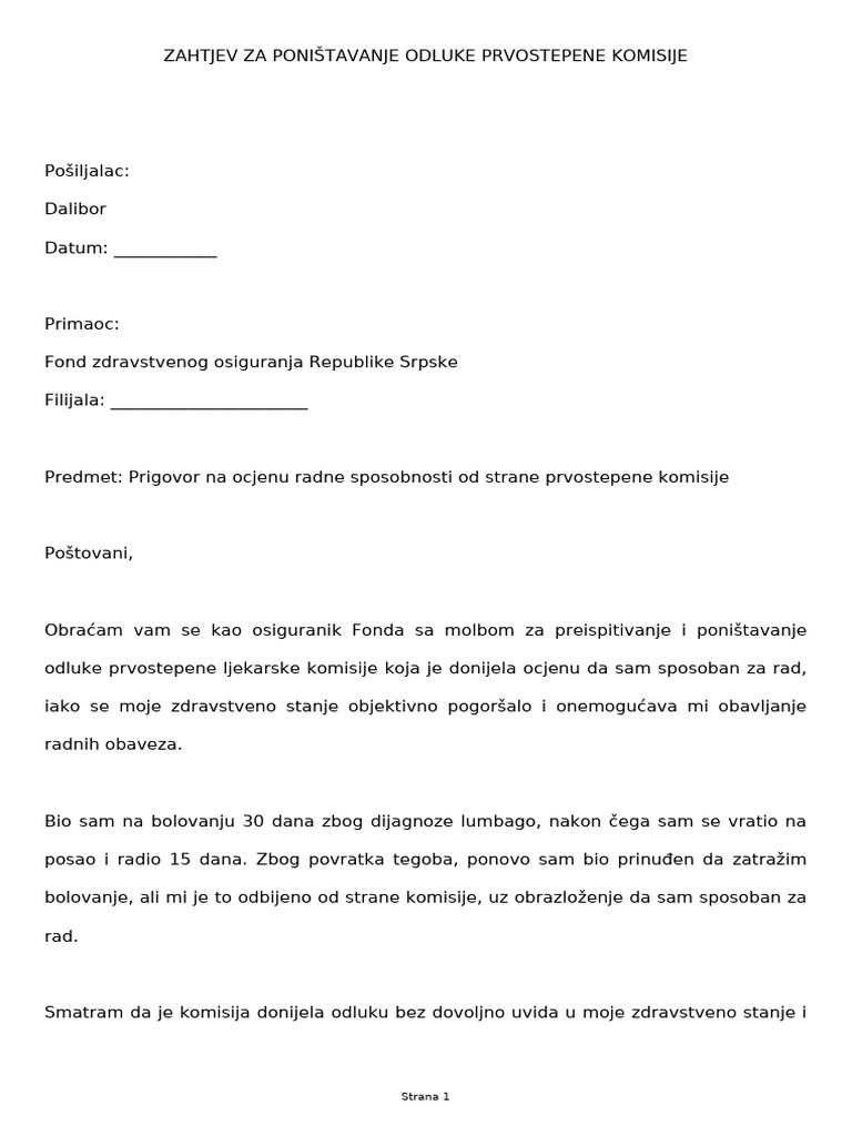 Prigovor Fond Dalibor Lumbago | PDF