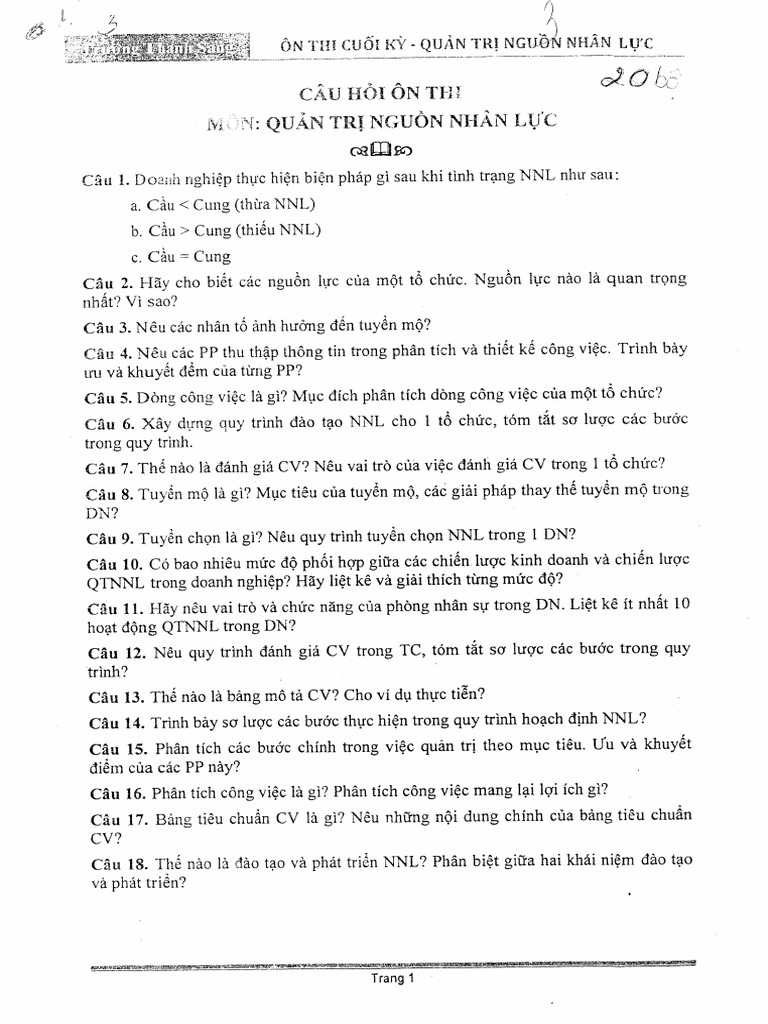 On Thi Cuoi Ky Quan Tri Nguon Nhan Luc | PDF