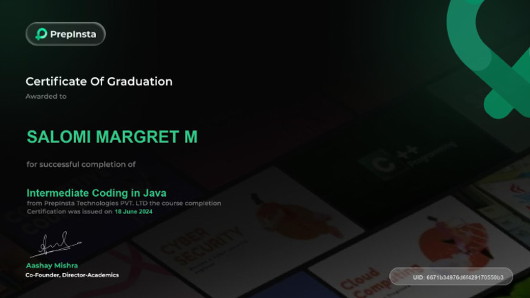 Certificate - Intermediate Coding in Java - 626847 | PDF