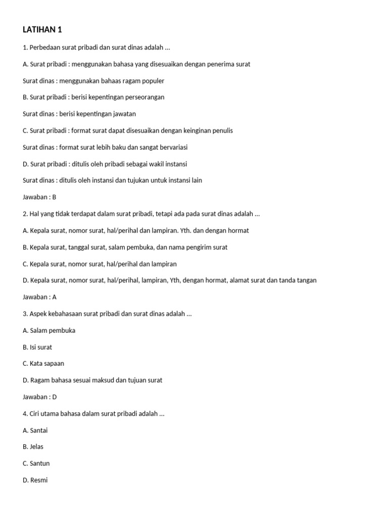 Lat Bindo Surat Dinas Dan Pribadi | PDF