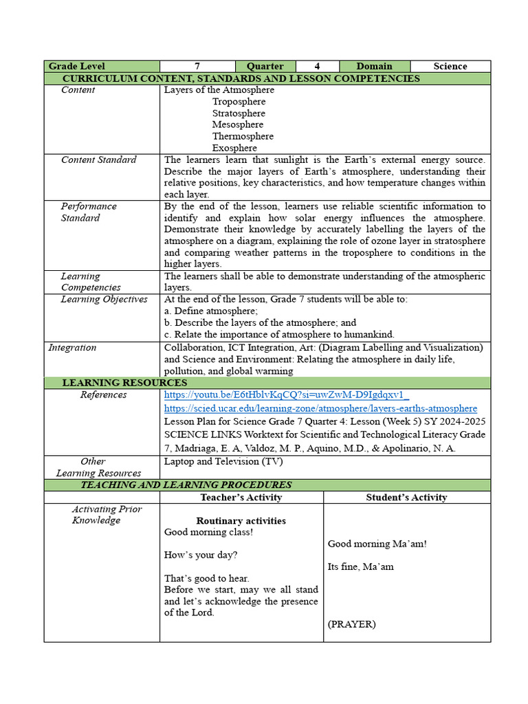 Atmosphere Grade 7 Matatag | PDF | Atmosphere Of Earth | Atmosphere