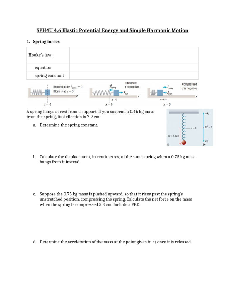 4.6 Elastic Potential Energy and Simple Harmonic Motion | PDF