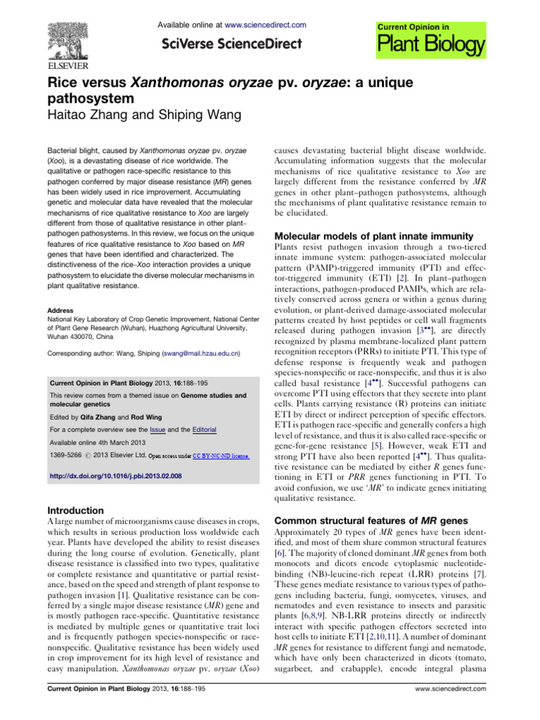 Rice-Xoo A Unique Pathotype System | PDF | Gene Expression | Gene