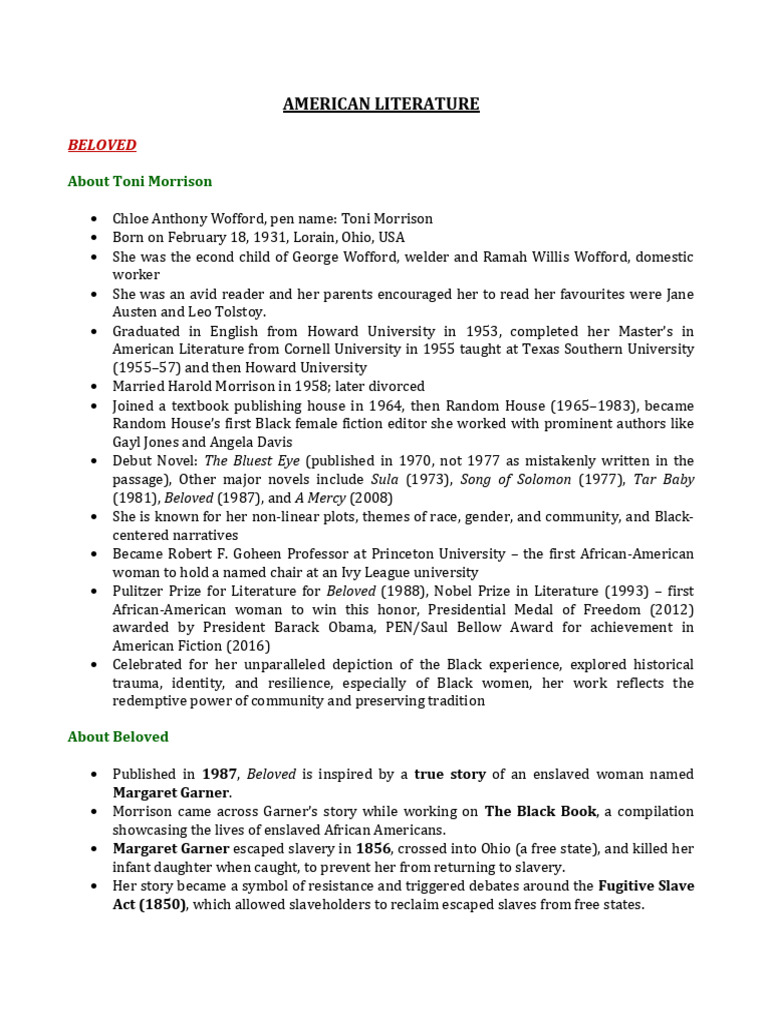 American Literature Notes | PDF | The Awakening (Chopin Novel)