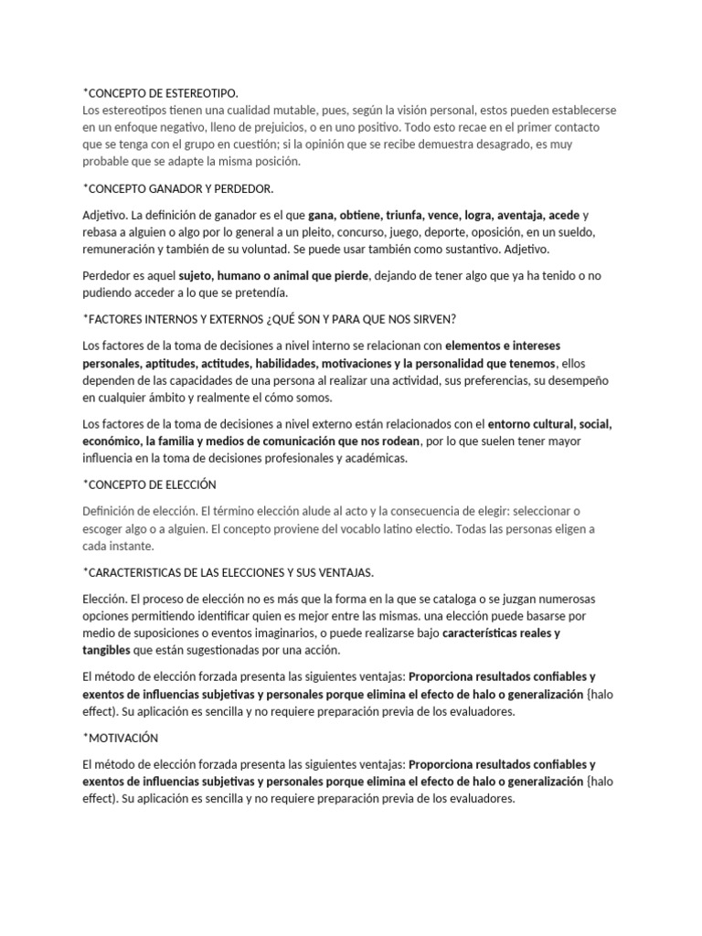 Concepto de Estereotipo | PDF | Toma de decisiones | Estereotipos
