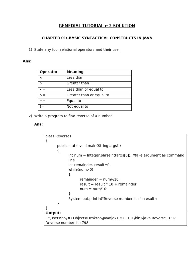 Remedial Tutorial 2 Solution | PDF | Integer (Computer Science) | Data Type