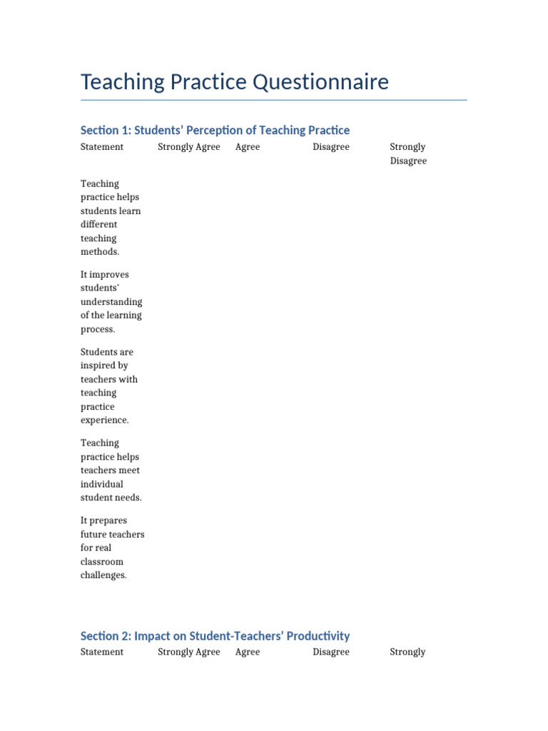 Teaching Practice Questionnaire | PDF